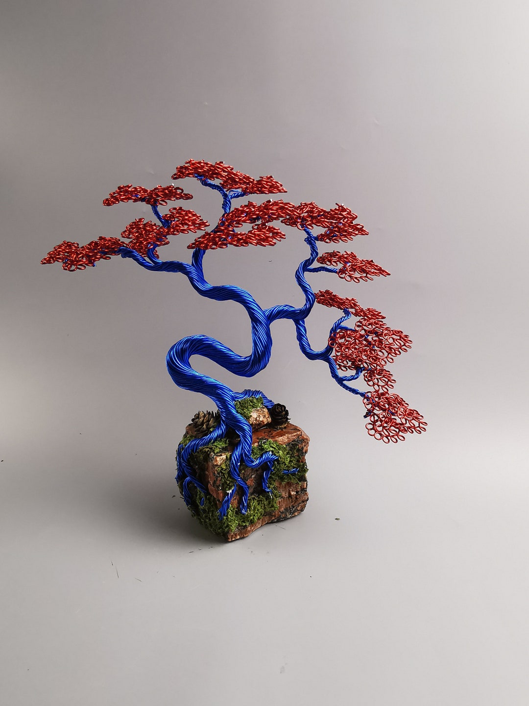 Handmade Gift, Blue Red Bonasi, 22cm/8.7in, Wire Lucky Tree, Zen Garden ...