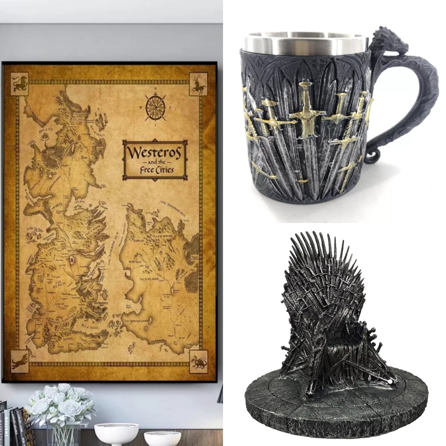 Westeros Map, Iron Throne Replica, Iron Throne Coffee Mug | Game of ...