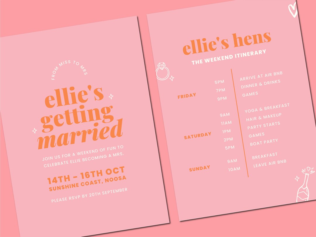 Hens Party Invitation & Itinerary, Bachelorette Invitation, Printable ...