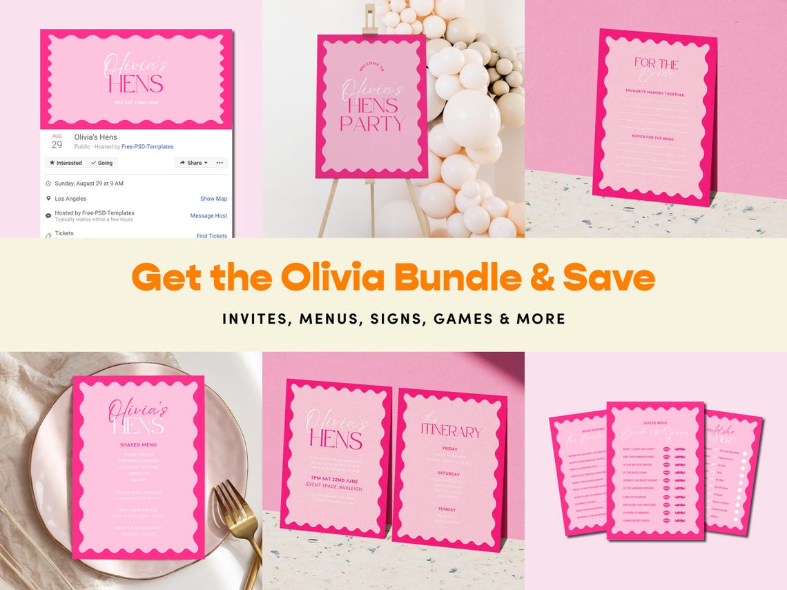 Hens Party Invitation & Itinerary, Bachelorette Stationary, Pink Wavy ...
