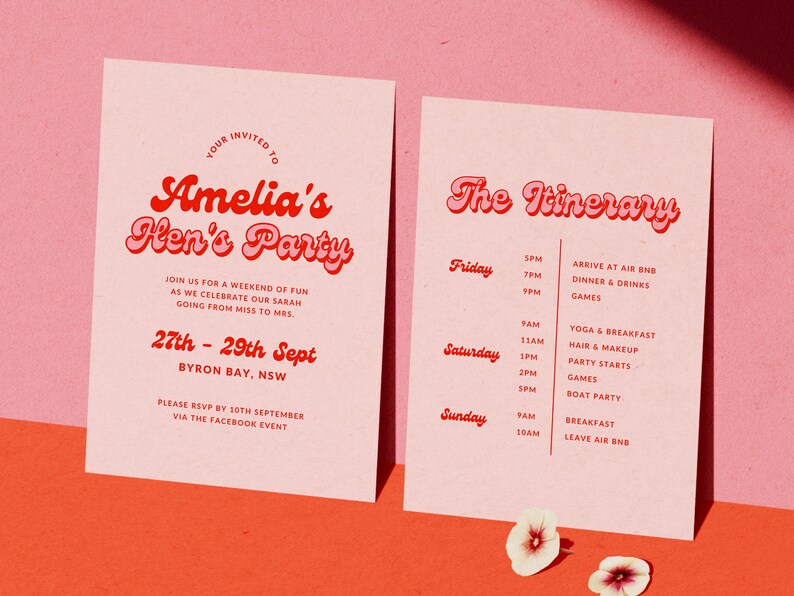 Hens Party Invitation & Itinerary, Bachelorette Invitation, Printable ...