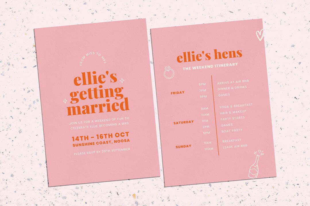 Hens Party Invitation & Itinerary, Bachelorette Invitation, Printable ...