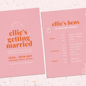 Hens Party Invitation & Itinerary, Bachelorette Invitation, Printable ...