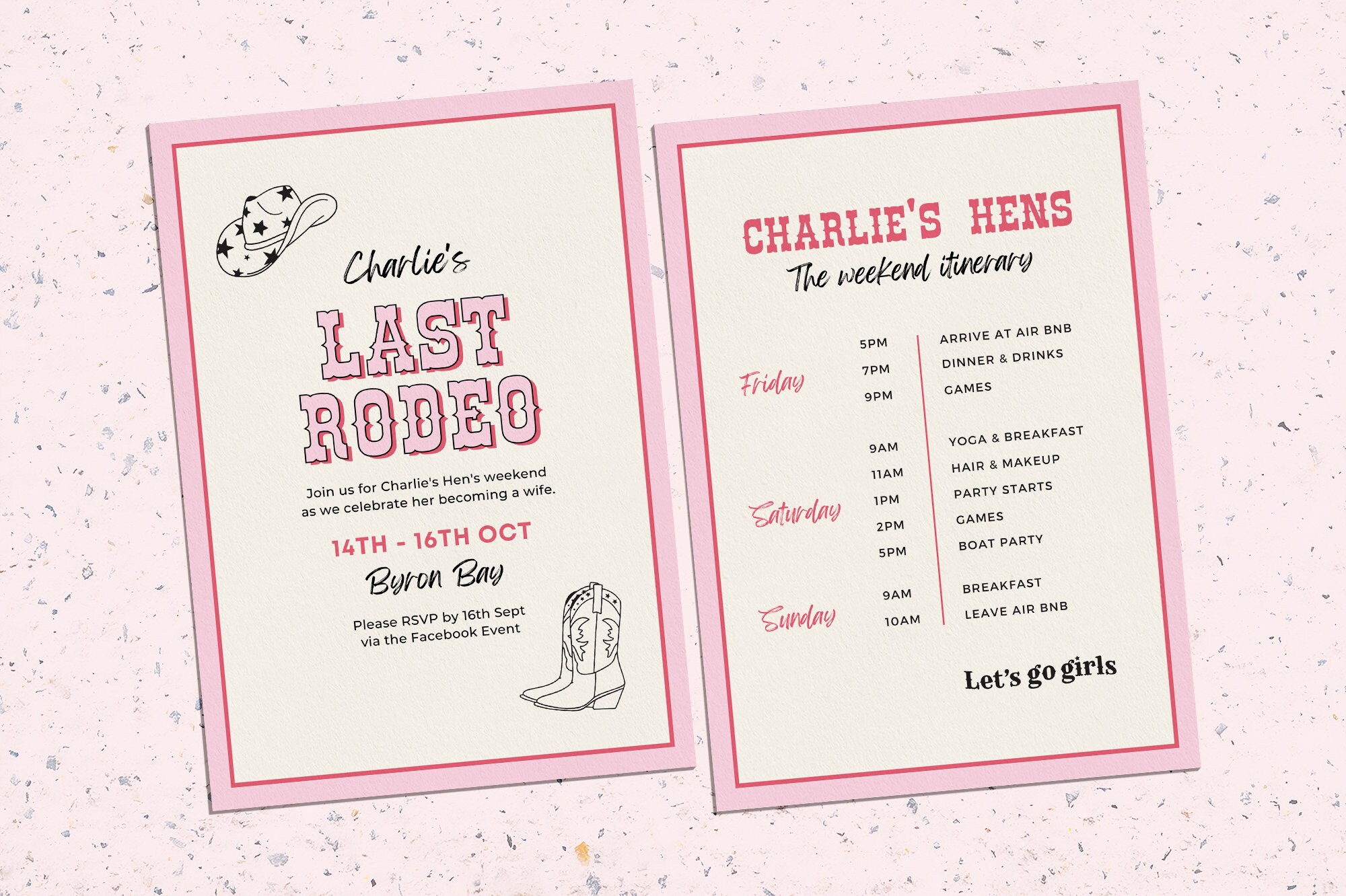 Hens Party Invitation & Itinerary, Bachelorette Invitation, Cowgirl ...