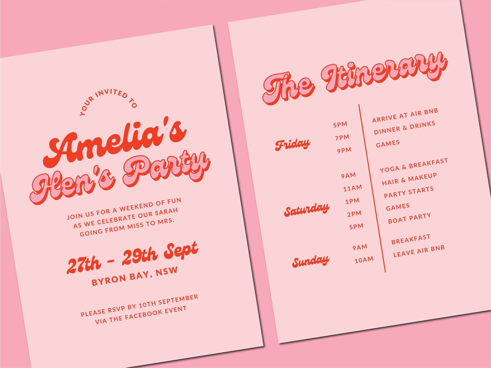 Hens Party Invitation & Itinerary Bachelorette Invitation - Etsy