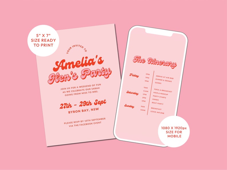 Hens Party Invitation & Itinerary Bachelorette Invitation - Etsy
