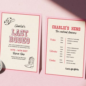 Hens Party Invitation & Itinerary, Bachelorette Invitation, Cowgirl ...