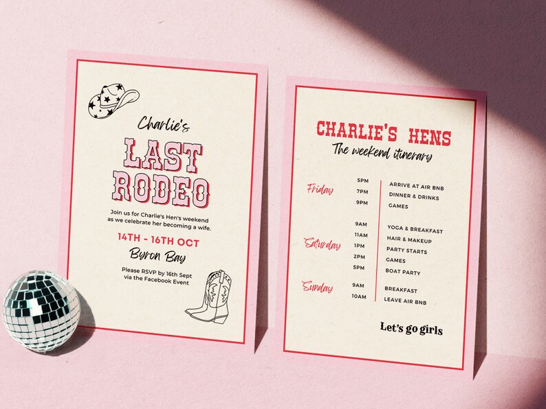 Hens Party Invitation & Itinerary, Bachelorette Invitation, Cowgirl ...
