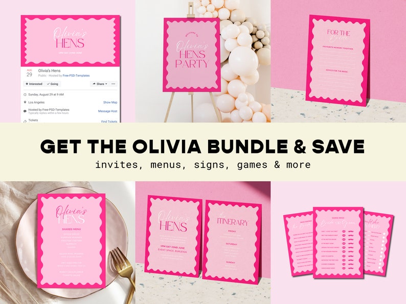 Hens Party Invitation & Itinerary, Bachelorette Stationary, Pink Wavy ...