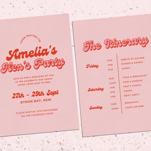 Hens Party Invitation & Itinerary, Bachelorette Invitation, Printable ...