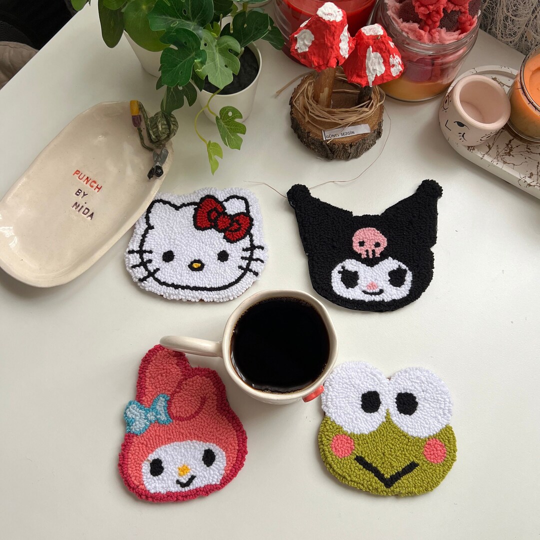 Hello Kitty and Friends,pink Hello Kitty Coasters,punch Needle Kuromi ...