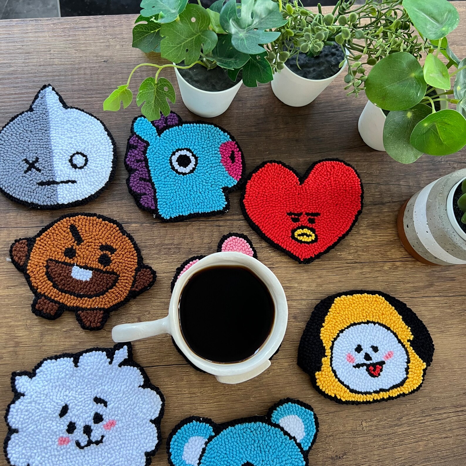 BT21 Coaster,punch Needle Mug Rug,tata,chımmy,koya Drink Mat,new Home ...
