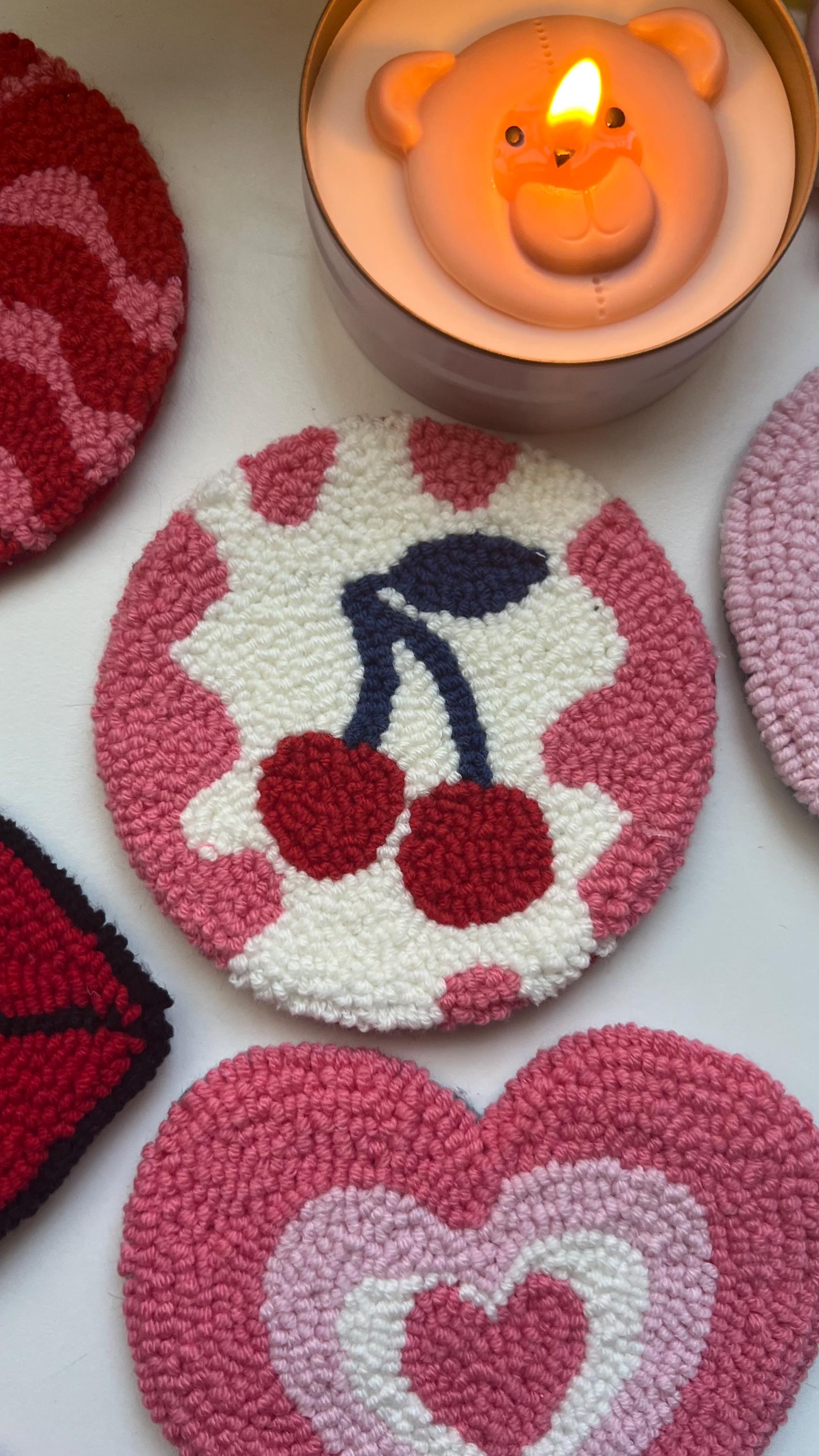 Valentines Day Mug Rugs, Teddy Bear Coaster,pink and Red Punch Needle ...