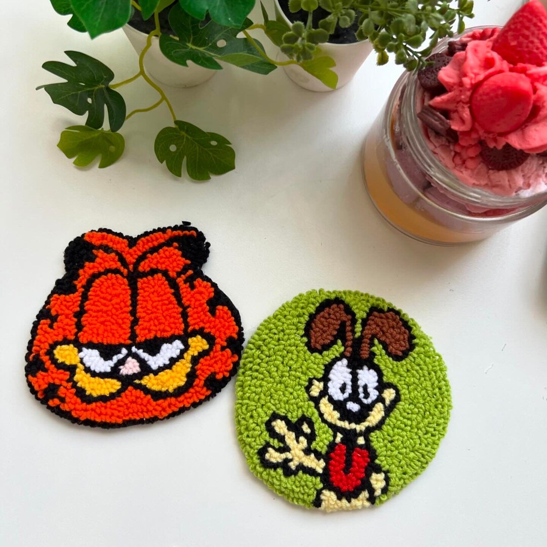 Garfield& Odie Mug Rug, Punch Needle Table Decor, Best Gift Idea for ...