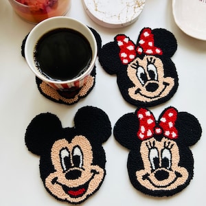 Mickey& Minnie Mouse Coaster,disney Character Punch Needle Mug Rug ...