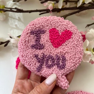 Pink Bow Coaster, Cherry Punch Needle Coaster,cherry and Bowl Mug Rugs ...