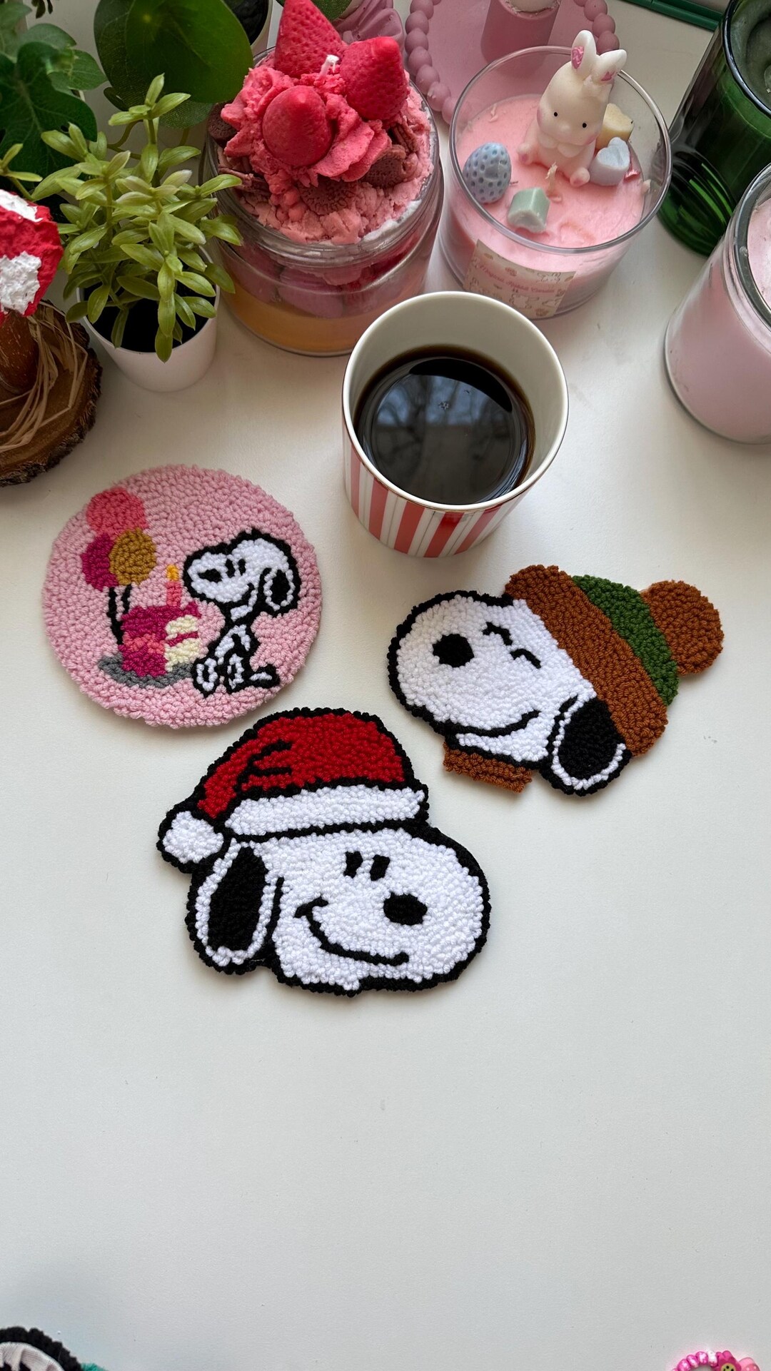 New Year Peanuts Punch Needle Mug Rugs,snoppy and Friends Table Decor ...