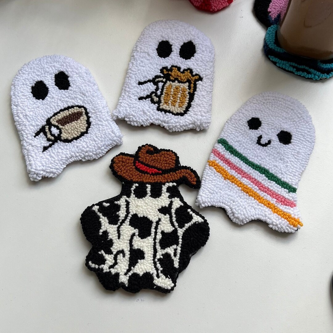 Punch Needle Cute Ghost Mug Rug,spooky Gift Idea,handmade Spooky ...