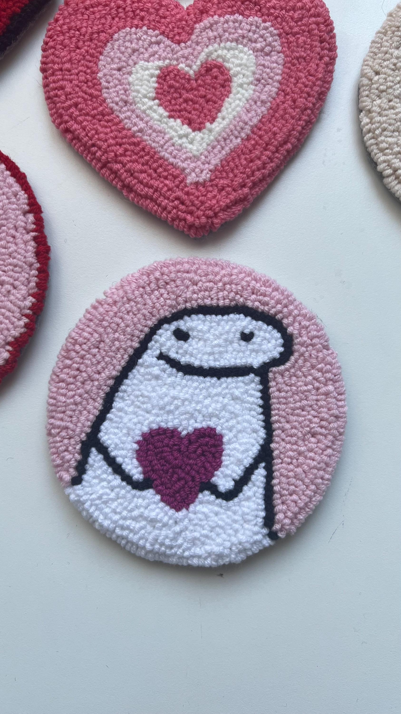 Valentines Day Mug Rugs, Teddy Bear Coaster,pink and Red Punch Needle ...