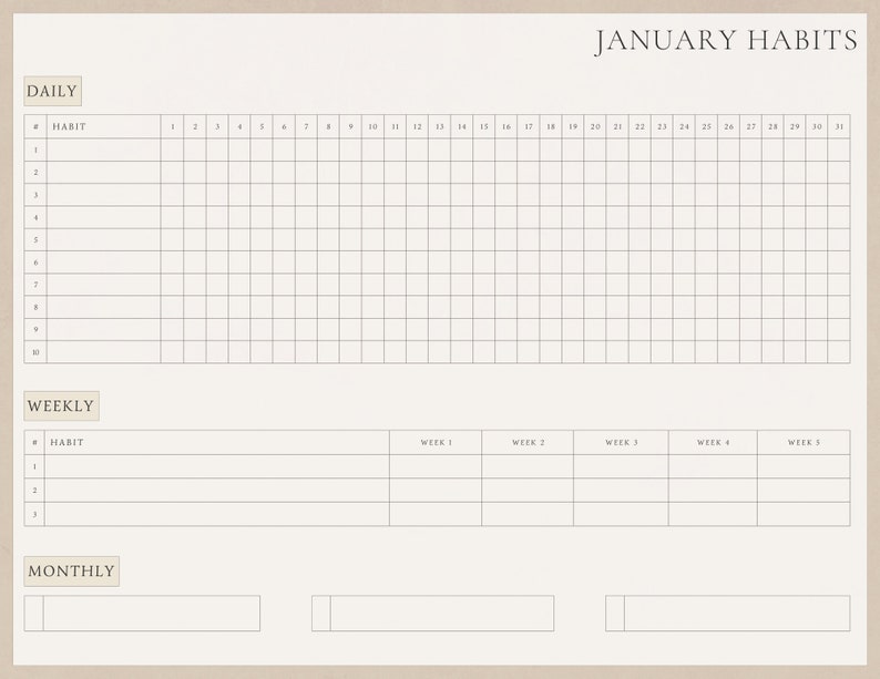Habit Tracker Calendar Monthly Tracker Daily Tracker - Etsy