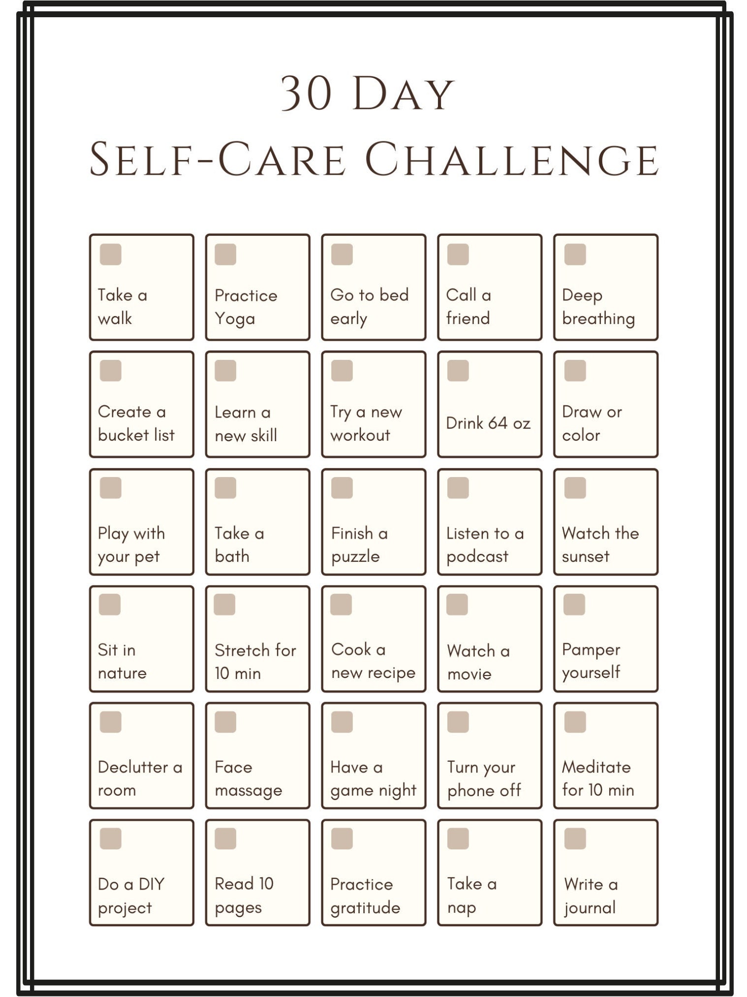 30-day Self-care Challenge Wellness Template Self-care - Etsy
