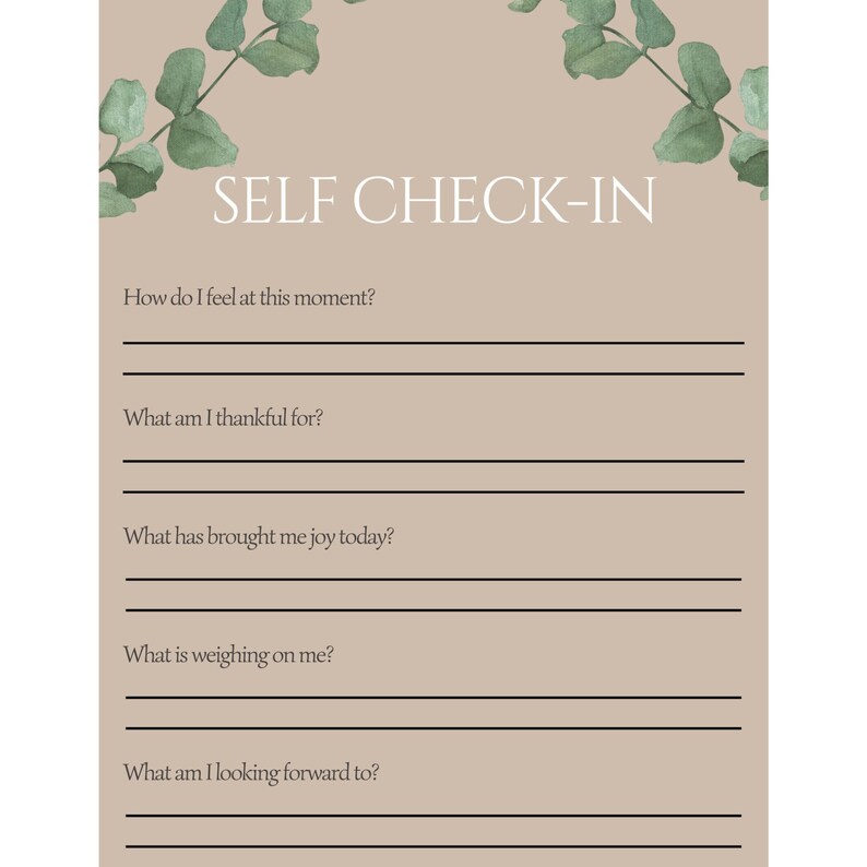 Self Care Check-in Template Daily Journal Prompt Mindfulness - Etsy