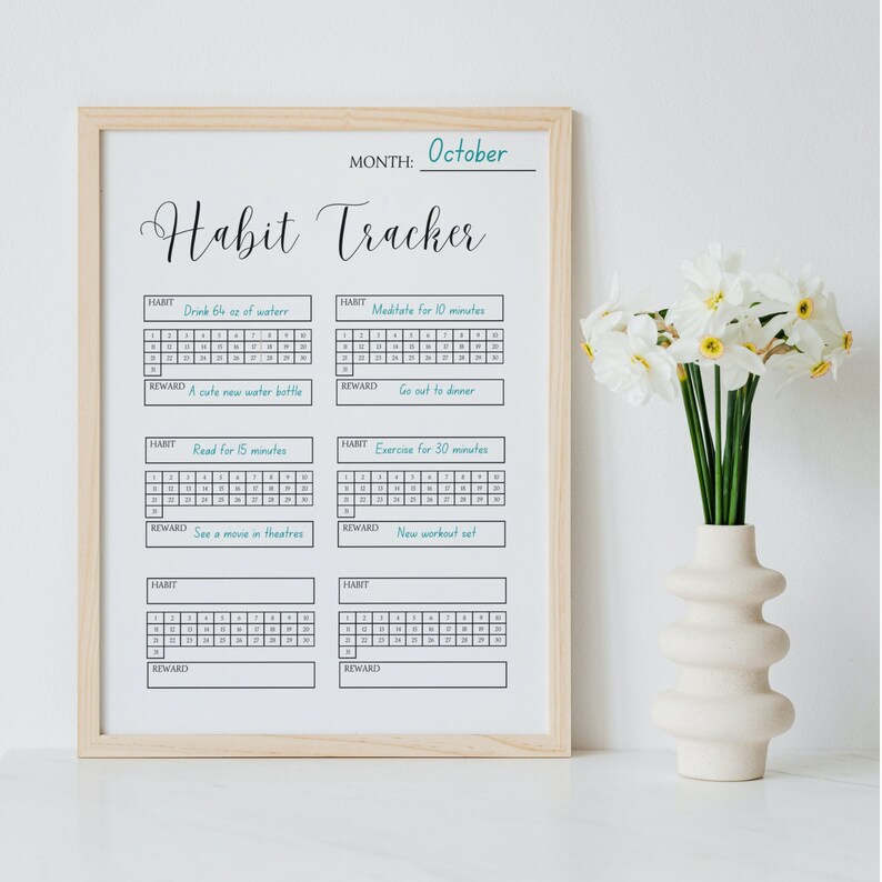 Monthly Habit Tracker, Minimalist Habit Tracker Checklist, Productivity ...