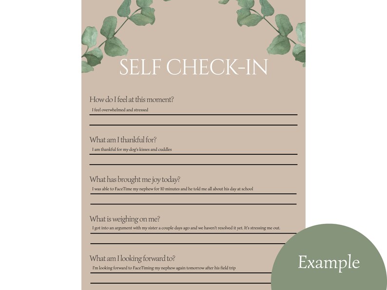 Self Care Check-in Template, Daily Journal Prompt, Mindfulness Prompt ...