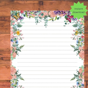 Note Page Printable Note Page Wildflowers and Butterflies Note Page ...