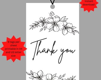 Floral Thank You Gift Tags: Printable Template (PDF) - Etsy