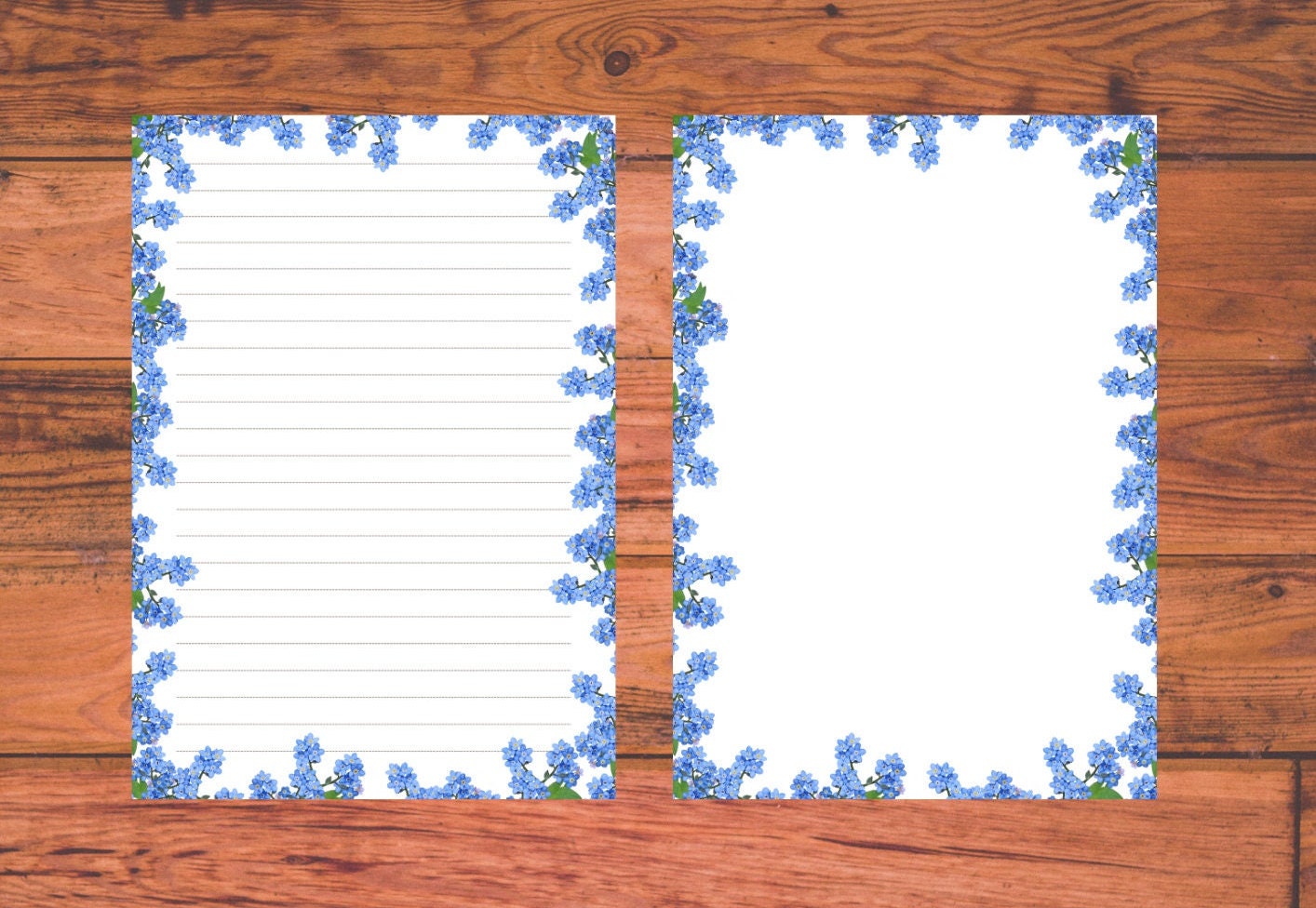 Forget Me Not Bordered Printable Lined and Unlined Note Page in A4 and ...