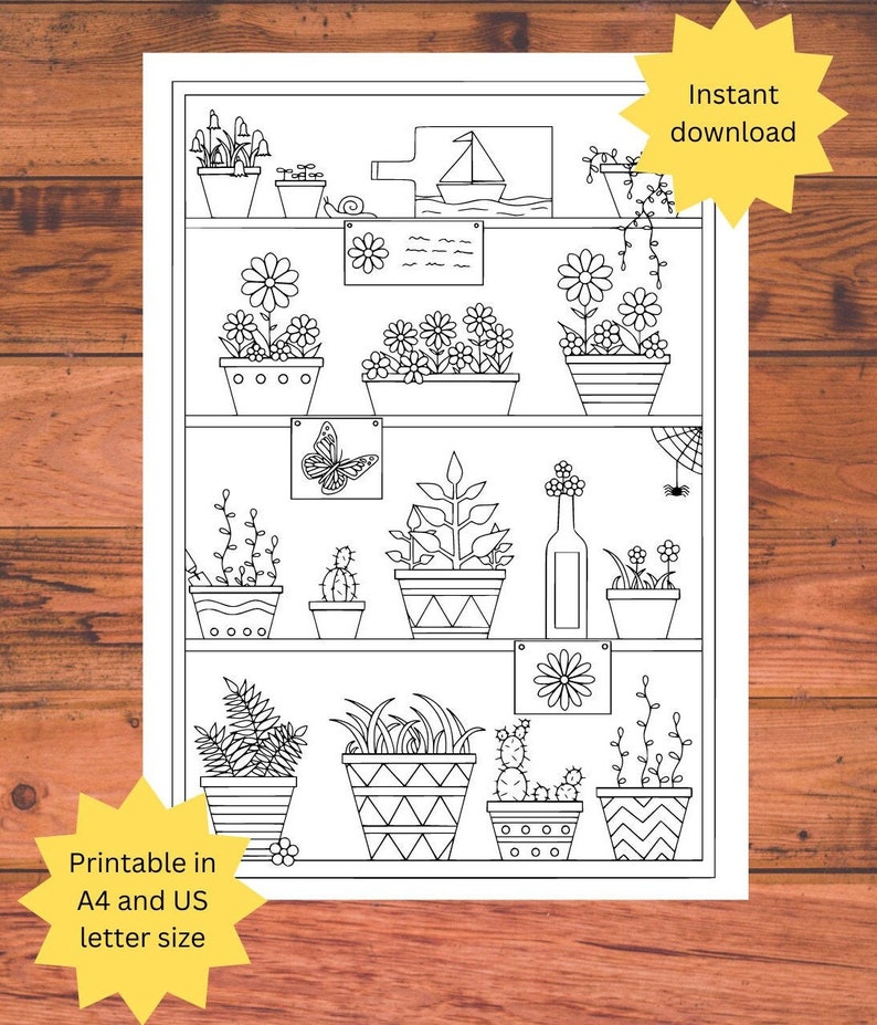Pot Plants Coloring Page for Adults, Printable PDF - Etsy UK