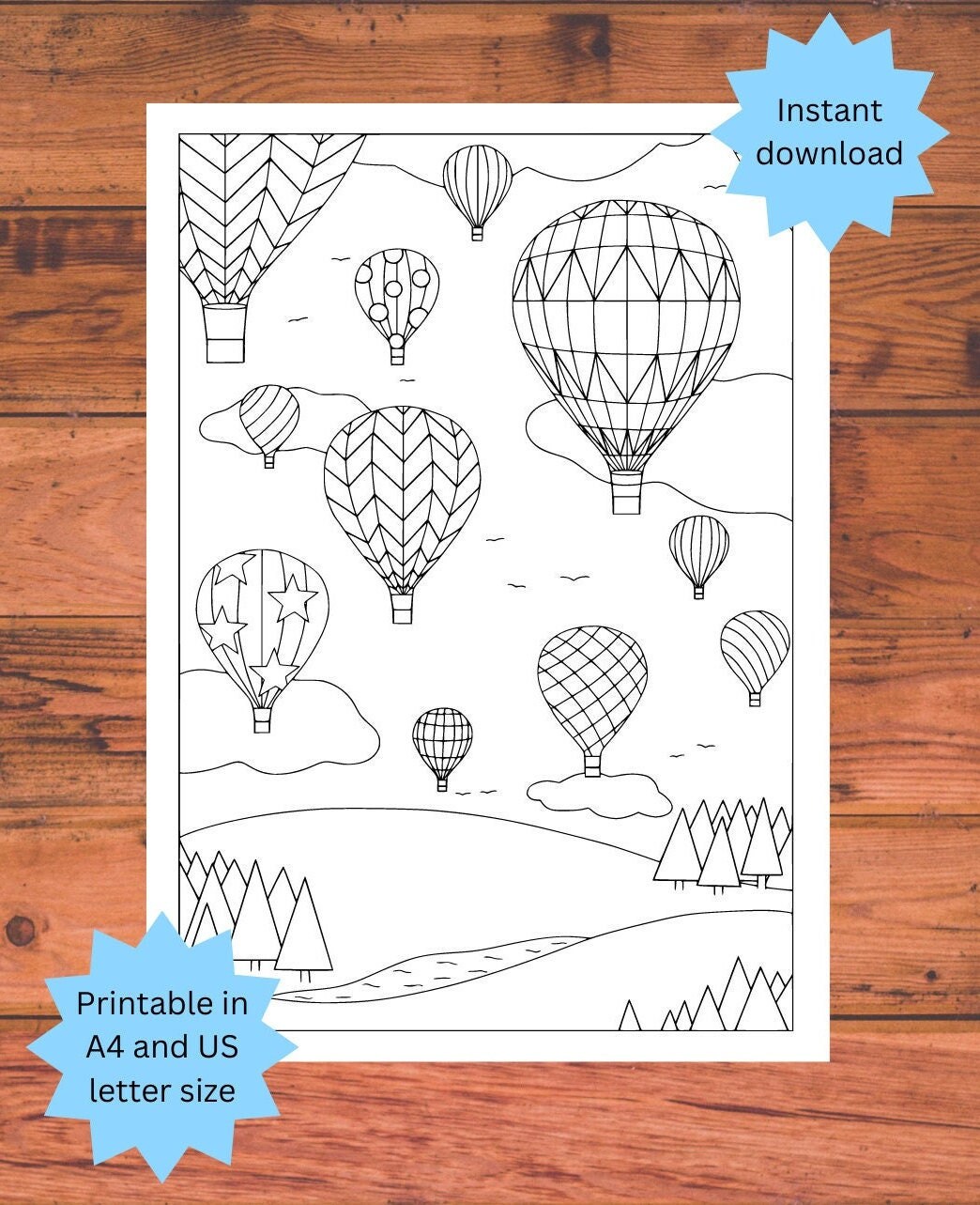Printable Adult Colouring Page Hot Air Balloon Colouring Page for ...