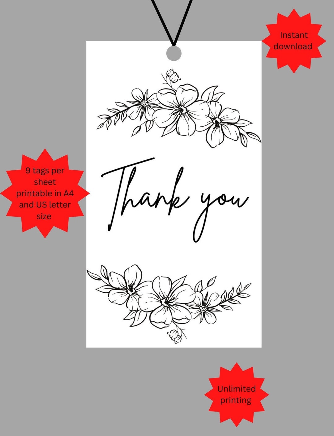 Floral Printable Thank You Gift Tags - Etsy