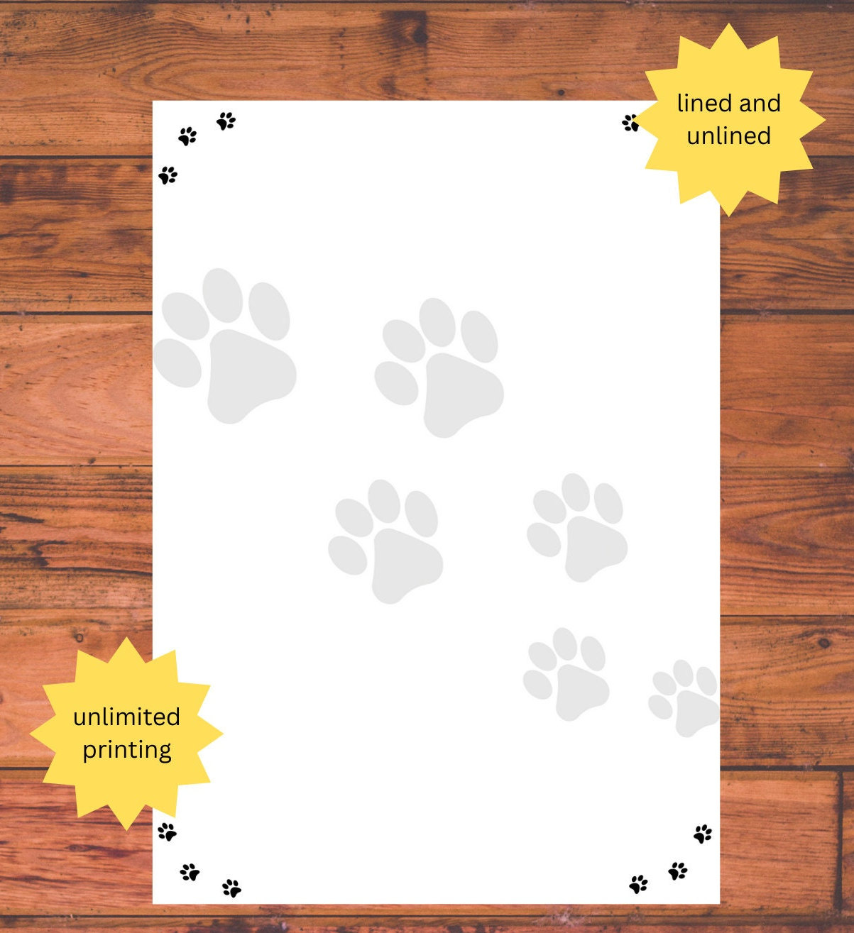 Paw Print Printable Lined and Unlined Note Page in A4 and US Letter ...