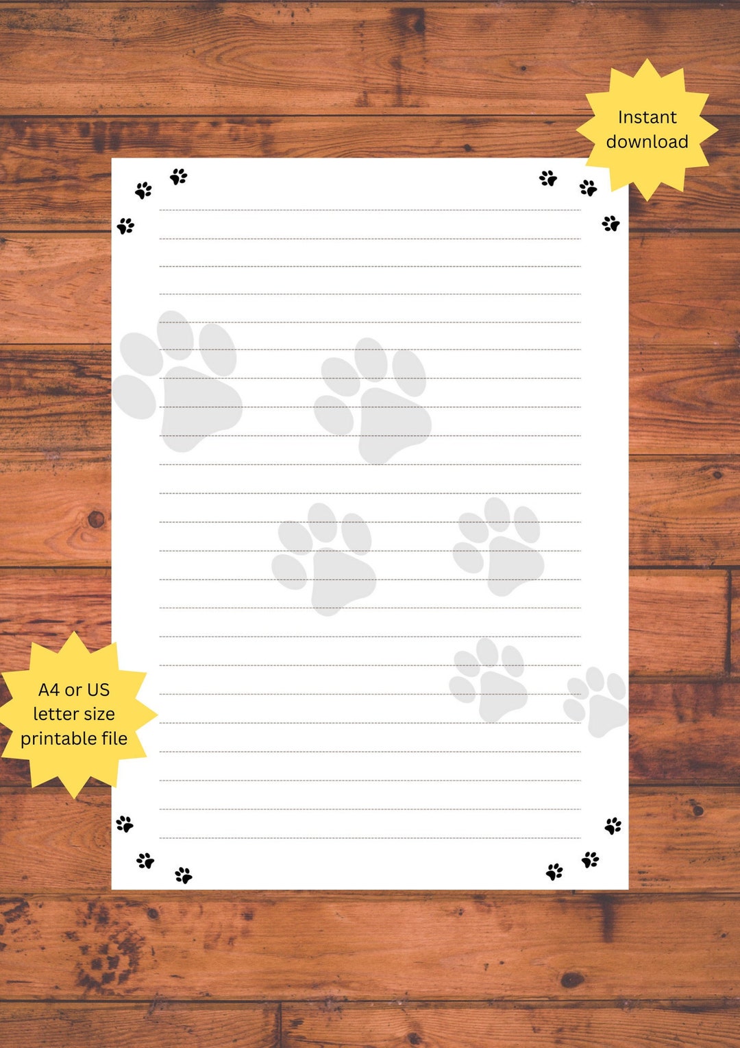 Paw Print Printable Lined and Unlined Note Page in A4 and US Letter ...