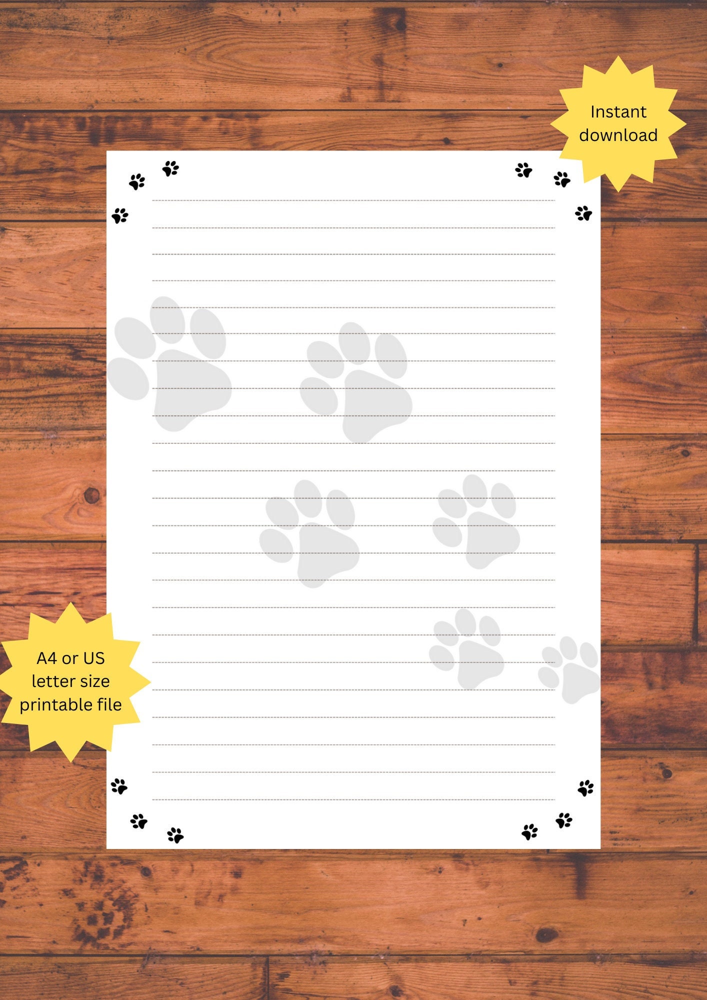 Paw Print Printable Lined and Unlined Note Page in A4 and US Letter ...