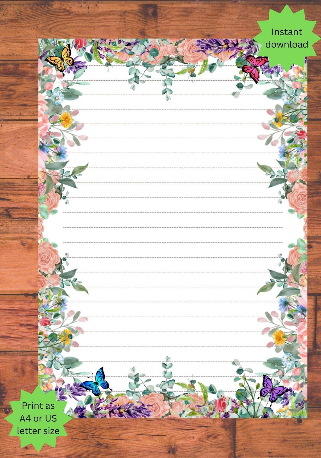 Note Page Printable Note Page Wildflowers and Butterflies Note Page ...