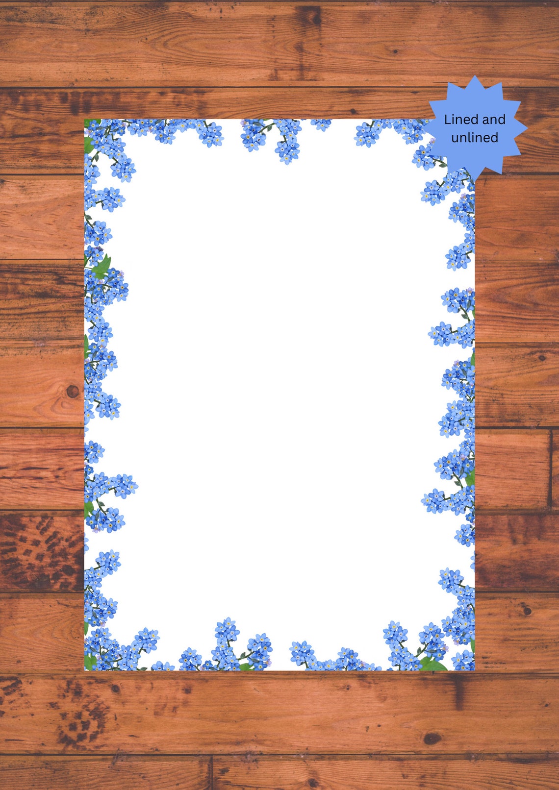 Forget Me Not Bordered Printable Lined and Unlined Note Page in A4 and ...