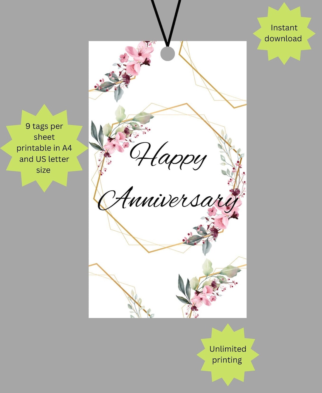 Gift Tags Printable Gift Tags Floral Gift Tags Happy Anniversary Gift ...