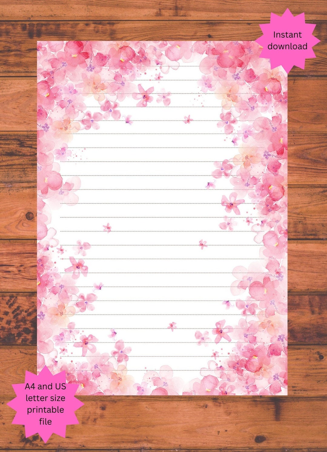 Printable Cherry Blossom Note Page Printable in A4 and US Letter Size ...