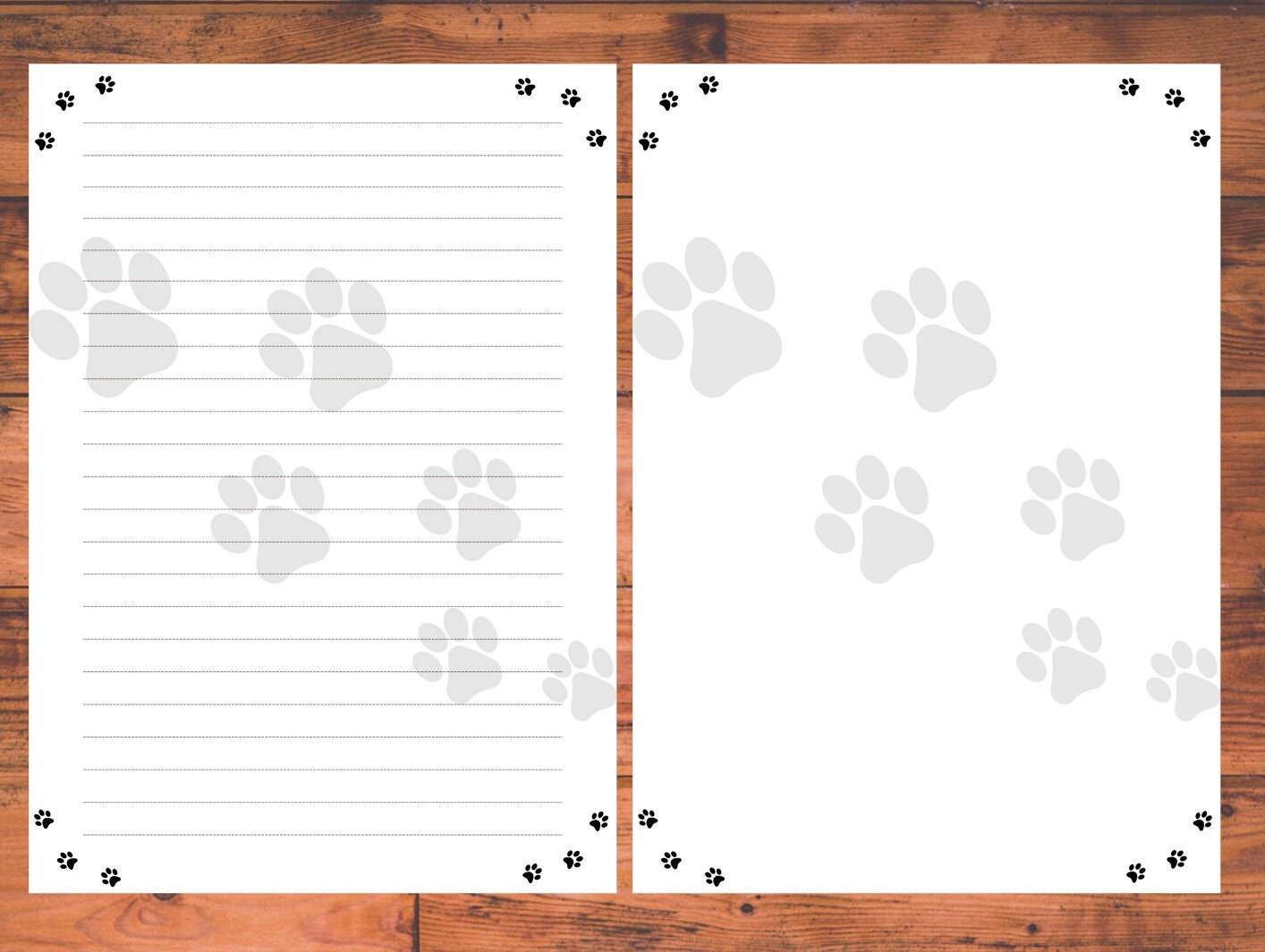 Paw Print Printable Lined and Unlined Note Page in A4 and US Letter ...