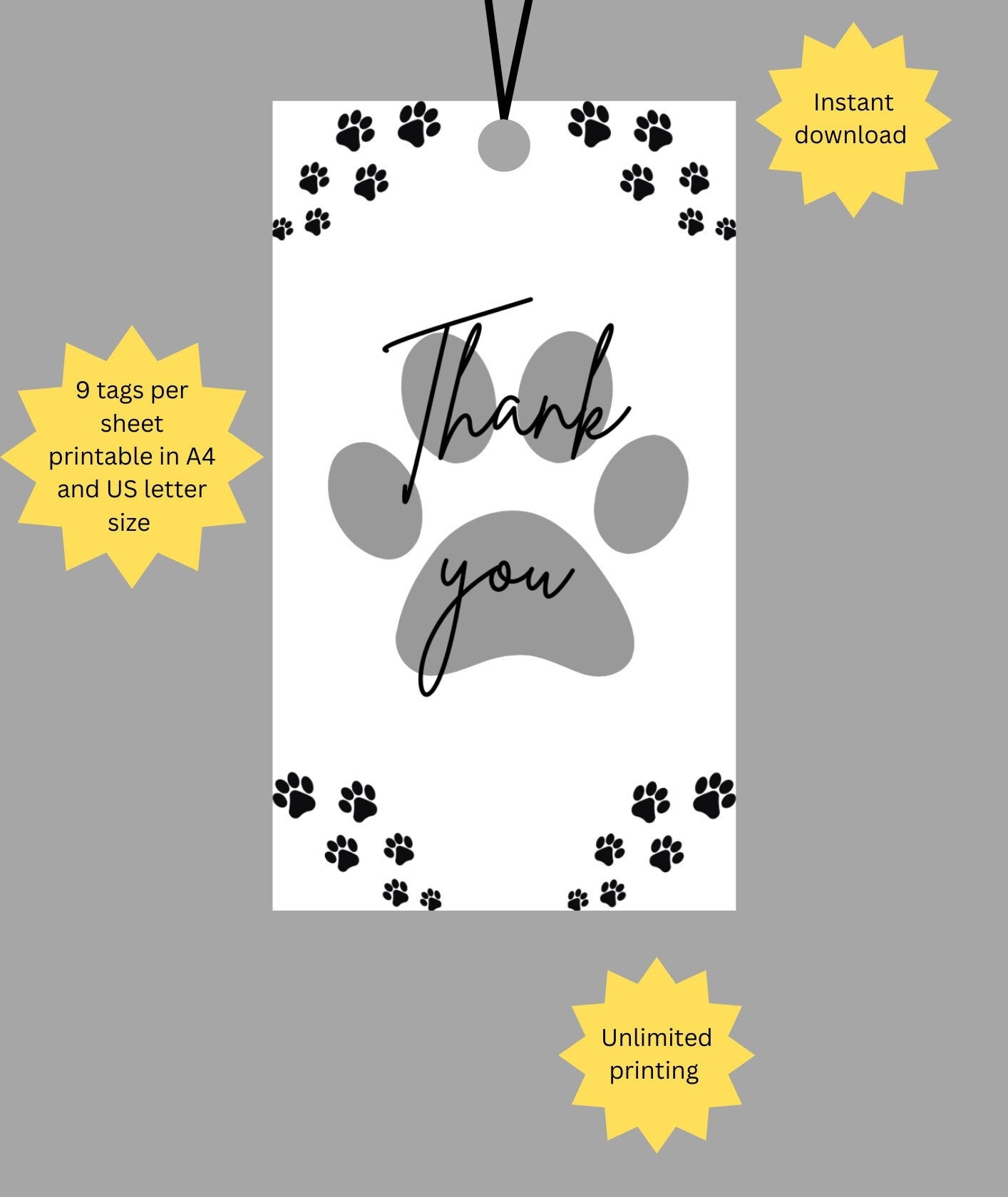 Gift Tags Printable Gift Tags Paw Print Gift Tags Thank You Gift Tags ...