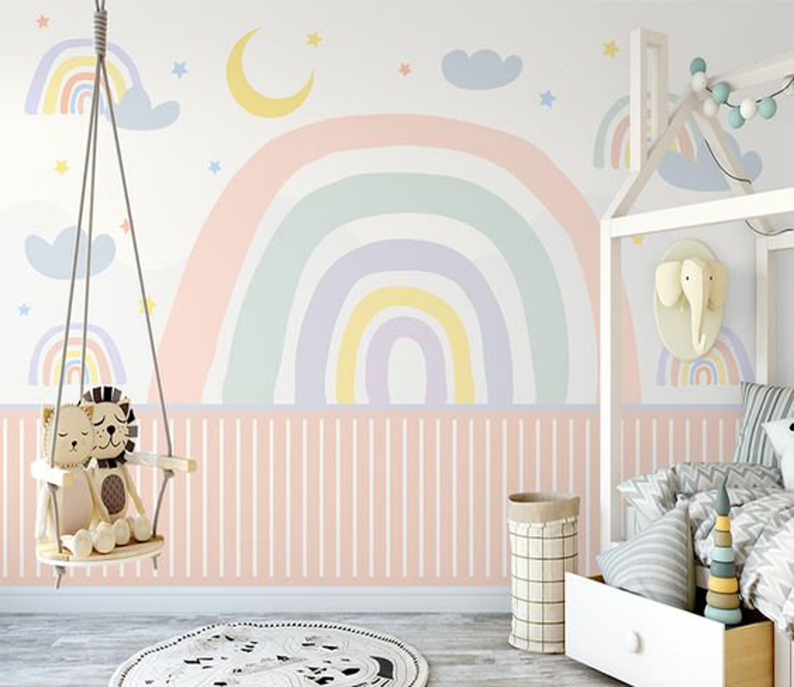 Rainbow Wallpaper Nursery Wallpaper Kids Rainbow Mural - Etsy