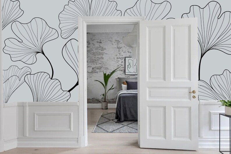 Leaf Wallpaper Modern Leaf Wallpaper Art Deco Wallpaper - Etsy