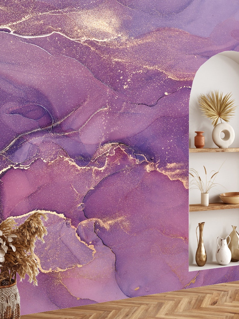 Pink Purple Marble Wallpaper Marble Peel and Stick - Etsy