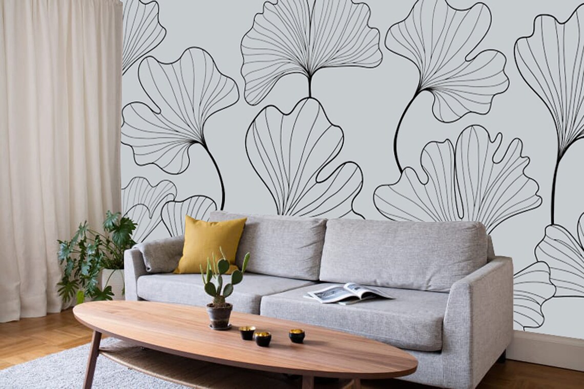 Leaf Wallpaper Modern Leaf Wallpaper Art Deco Wallpaper - Etsy