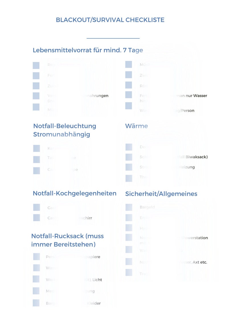 Blackout/survival Checkliste Instant Printable Downloadable - Etsy