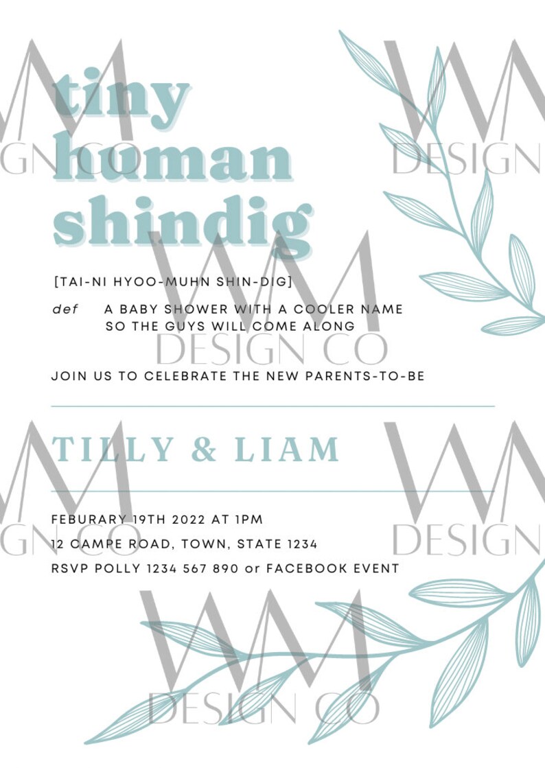 Tiny Human Shindig PACK, Mist, Baby Shower Invite, Editable Template ...