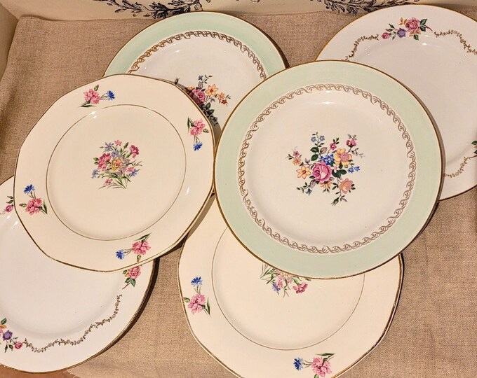 Vintage “MARIE CHANTAL” Mismatched Service. 6 Old Porcelain Soup Plates ...